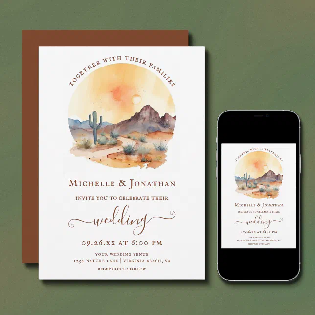 Watercolor Southwestern Desert and Cactus Wedding Invitation | Zazzle