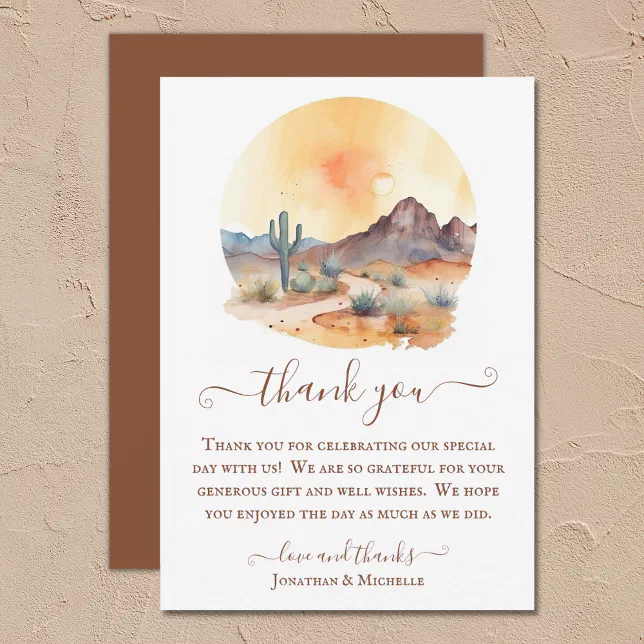 Watercolor Southwestern Desert and Cactus Wedding Thank You Card | Zazzle