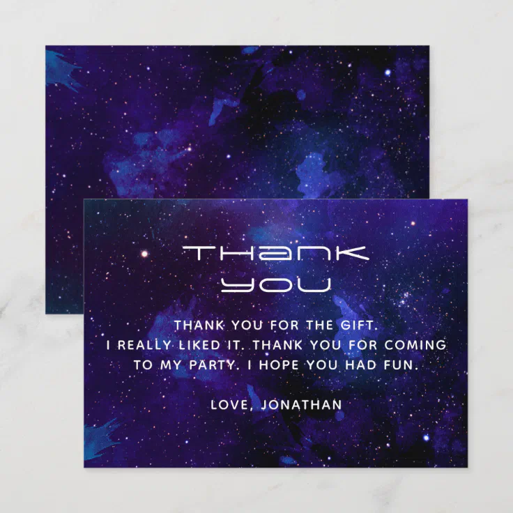 Watercolor space and stars. Planetarium birthday Thank You Card | Zazzle