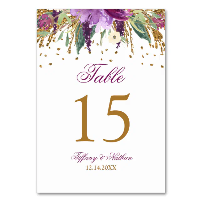Watercolor Sparkling Amethyst Table Number Card | Zazzle