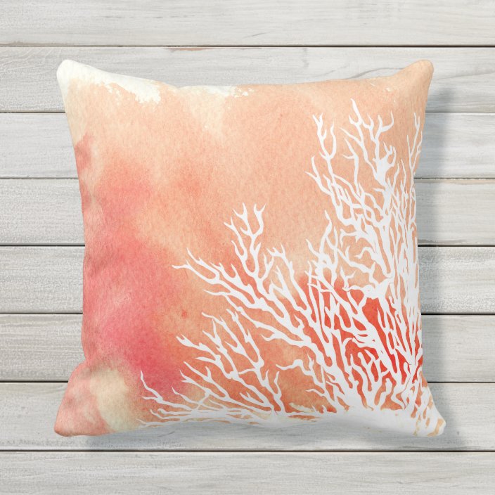 Watercolor splash coral reef modern beach summer outdoor pillow ...