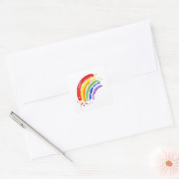 Watercolor Splash Rainbow Square Sticker | Zazzle