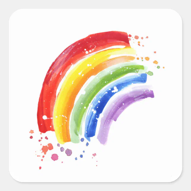 Watercolor Splash Rainbow Square Sticker | Zazzle