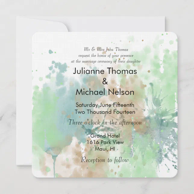 Watercolor Splash Wedding Invitation | Zazzle