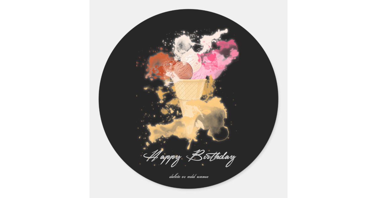 Watercolor Splatter Birthday Ice-cream Classic Round Sticker | Zazzle