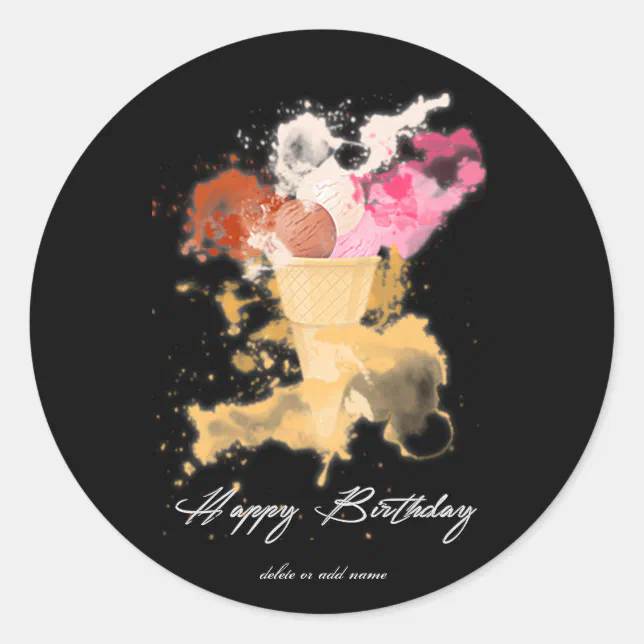 Watercolor Splatter Birthday Ice-cream Classic Round Sticker | Zazzle