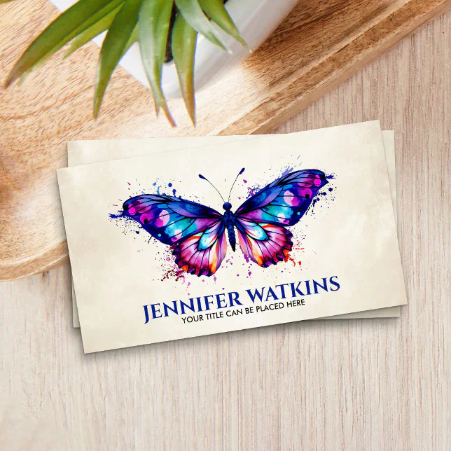 Watercolor splatter butterfly business card | Zazzle