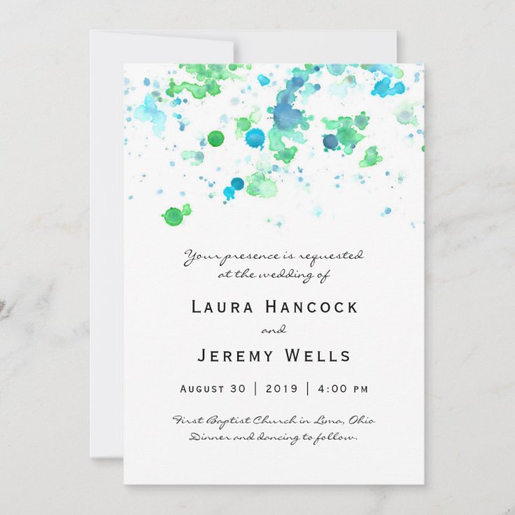 Watercolor Splatter Wedding Invitation | Zazzle