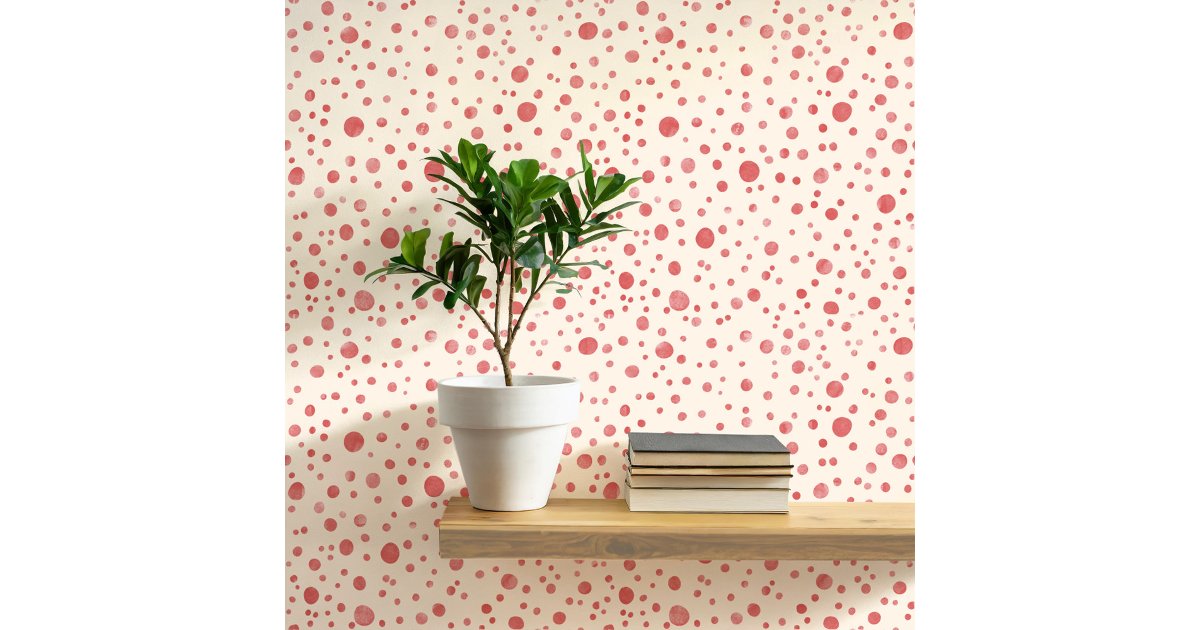 Watercolor Spots and Dots Red Cream Wallpaper | Zazzle