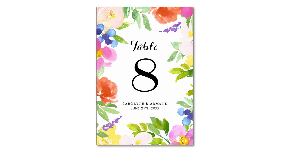 Watercolor Spring Blooms Floral Table Numbers | Zazzle