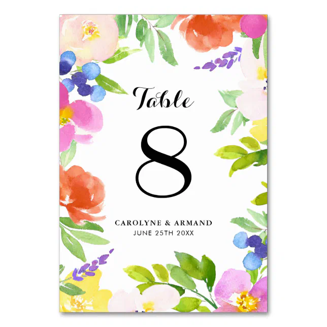 Watercolor Spring Blooms Floral Table Numbers | Zazzle