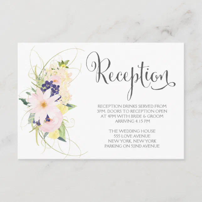 Watercolor Spring Floral Wedding Reception Cards | Zazzle