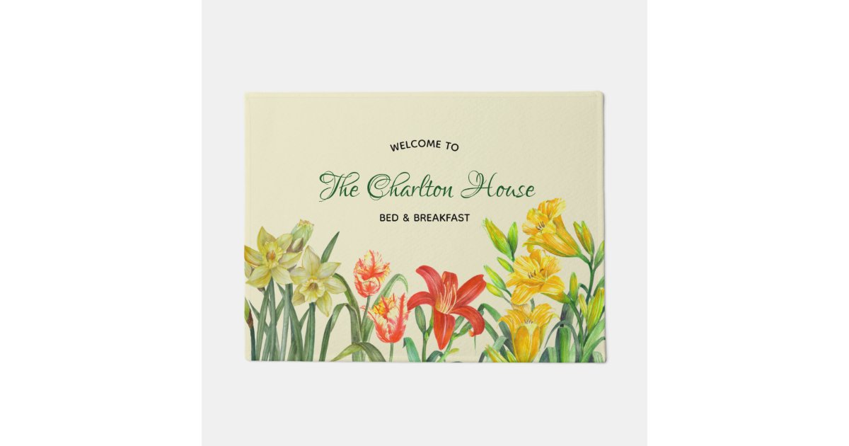 Watercolor Spring Flowers Floral Illustration Doormat | Zazzle