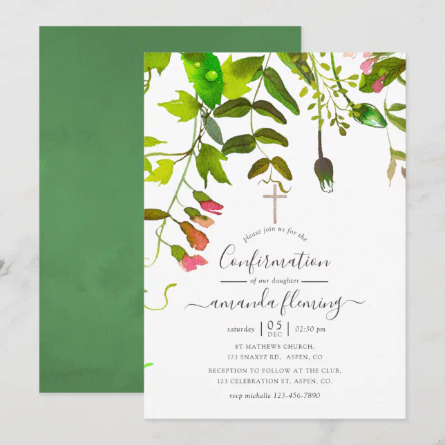 Watercolor Spring Greenery Confirmation Invitation | Zazzle
