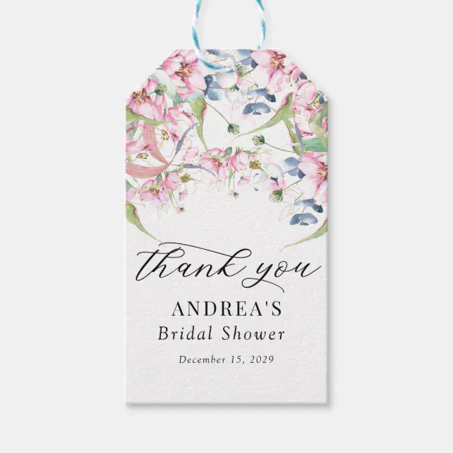 Watercolor Spring Pink Floral Thank You Gift Tags | Zazzle