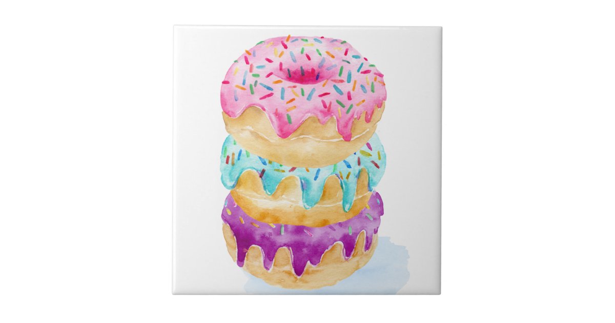 Watercolor stack of donuts ceramic tile | Zazzle