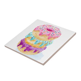 Watercolor stack of donuts ceramic tile | Zazzle