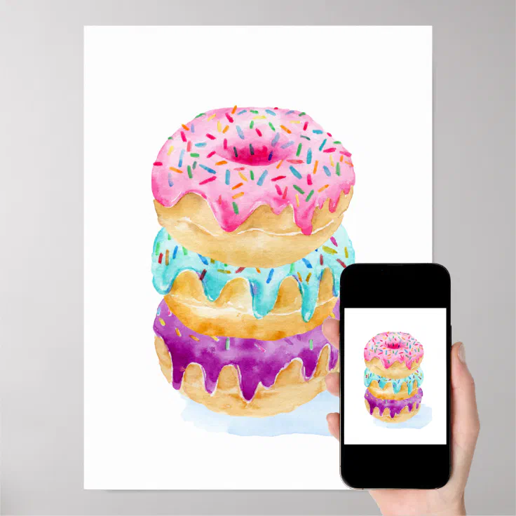Watercolor stack of donuts poster | Zazzle