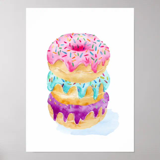 Watercolor stack of donuts poster | Zazzle