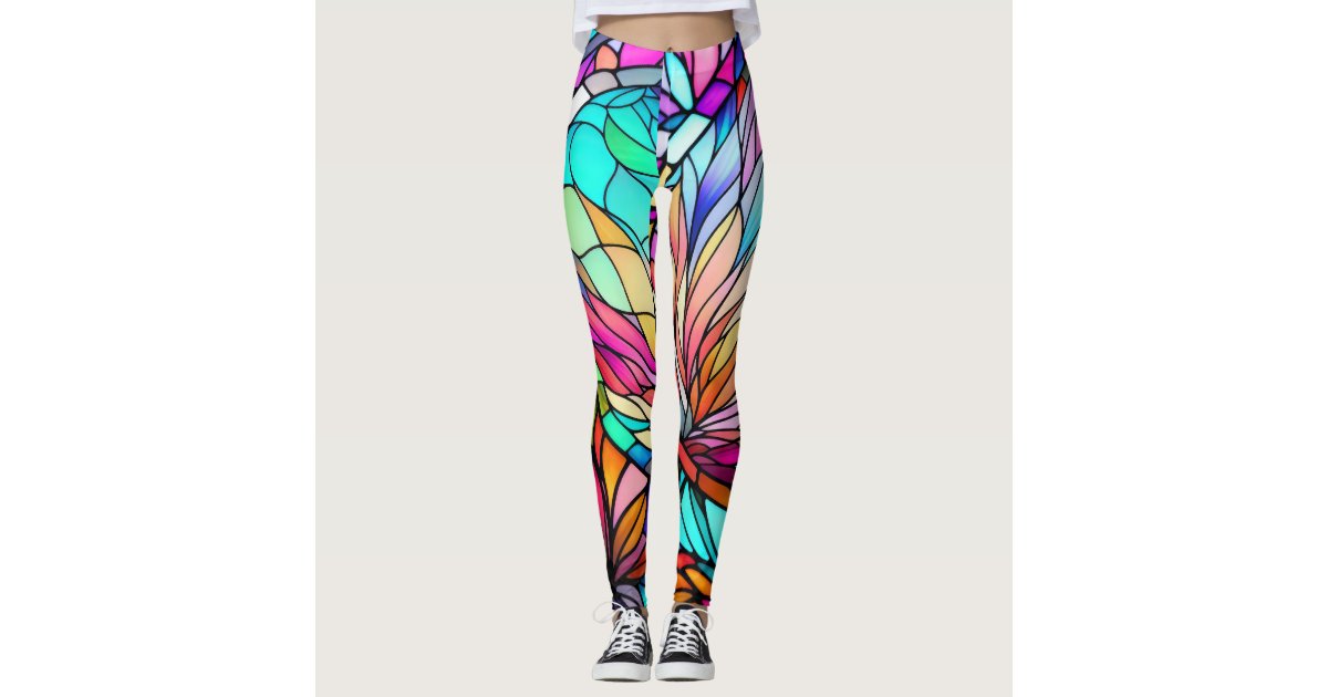 Watercolor Stained Glass Style Abstract Geometric Leggings | Zazzle