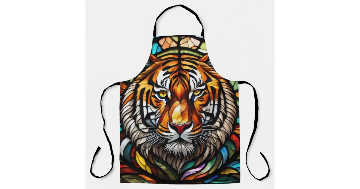 Watercolor Stained Glass Style Tiger Apron | Zazzle