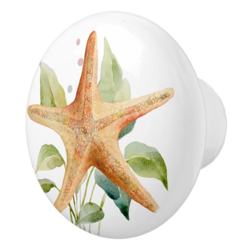 WATERCOLOR STARFISH ART BEACH COASTAL VACATON CERAMIC KNOB | Zazzle