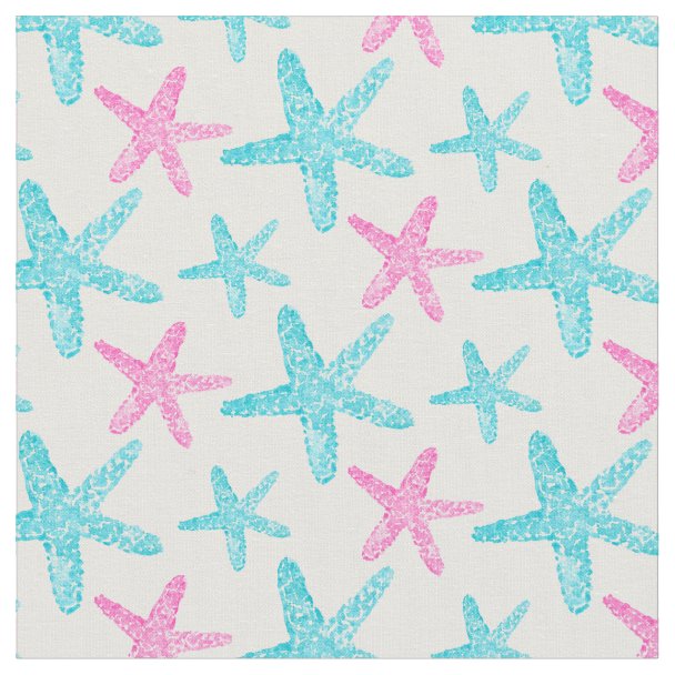 Watercolor Starfish Teal Pattern Fabric | Zazzle
