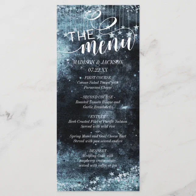 Watercolor Starry Night Celestial Wedding Menu | Zazzle