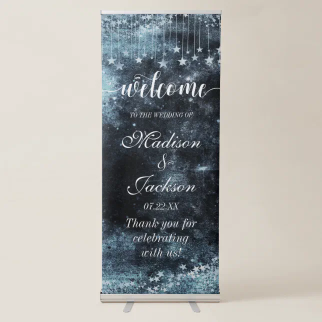 Watercolor Starry Night Celestial Wedding Welcome Retractable Banner ...
