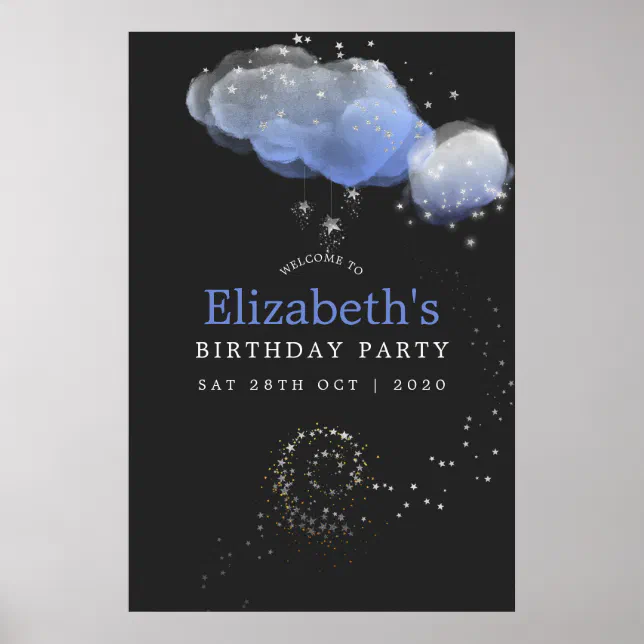 Watercolor Stars Night Sky Birthday Party Welcome Poster | Zazzle