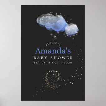 Watercolor Stars Night Sky Boy Baby Shower Welcome Poster | Zazzle