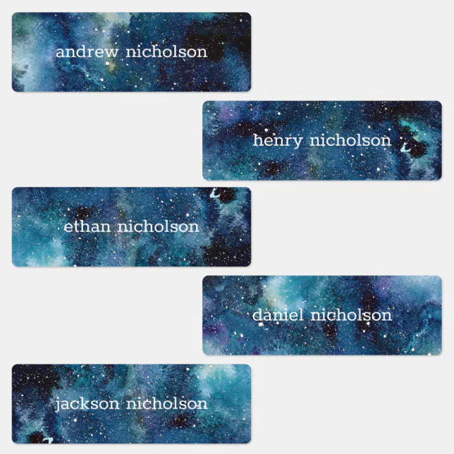 Watercolor Stars Space Blue Galaxy Waterproof Labels | Zazzle