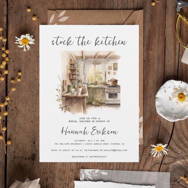 Watercolor Stock The Kitchen Bridal Shower Invitation | Zazzle