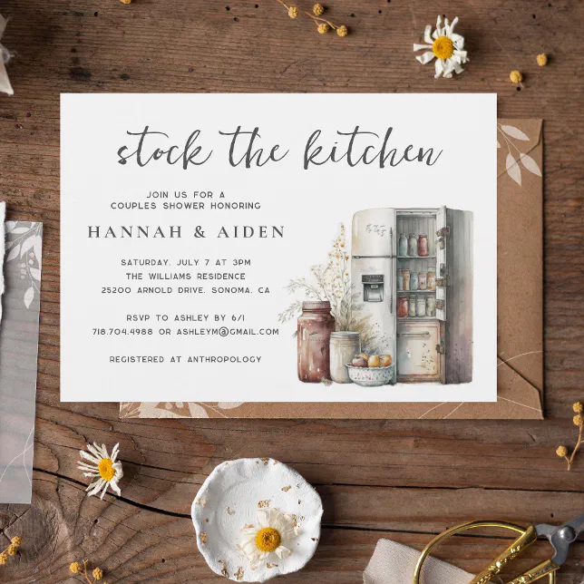 Watercolor Stock The Kitchen Couples Shower Invitation | Zazzle
