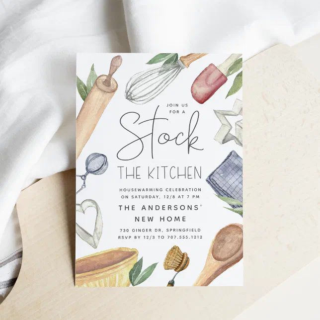Watercolor Stock The Kitchen Housewarming Party Invitation | Zazzle