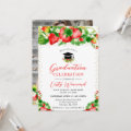 Watercolor Strawberries and Flowers Graduation Invitation | Zazzle