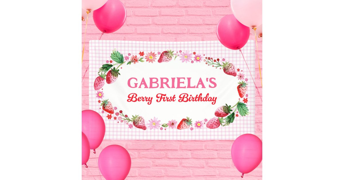 Watercolor Strawberries Girl's Berry 1st Birthday Banner | Zazzle