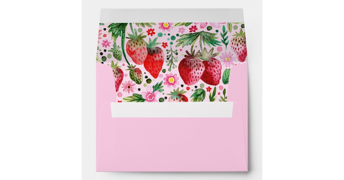 Watercolor Strawberries Pink and Red Envelope | Zazzle