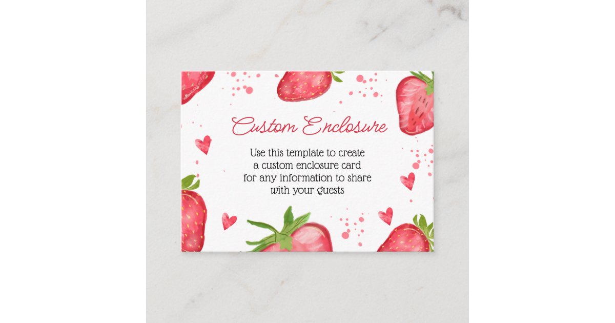 Watercolor Strawberry Customized Enclosure Card | Zazzle