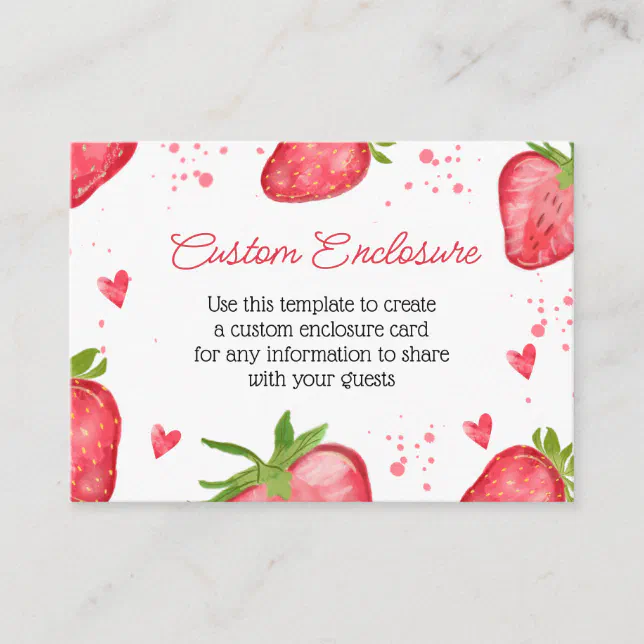 Watercolor Strawberry Customized Enclosure Card | Zazzle