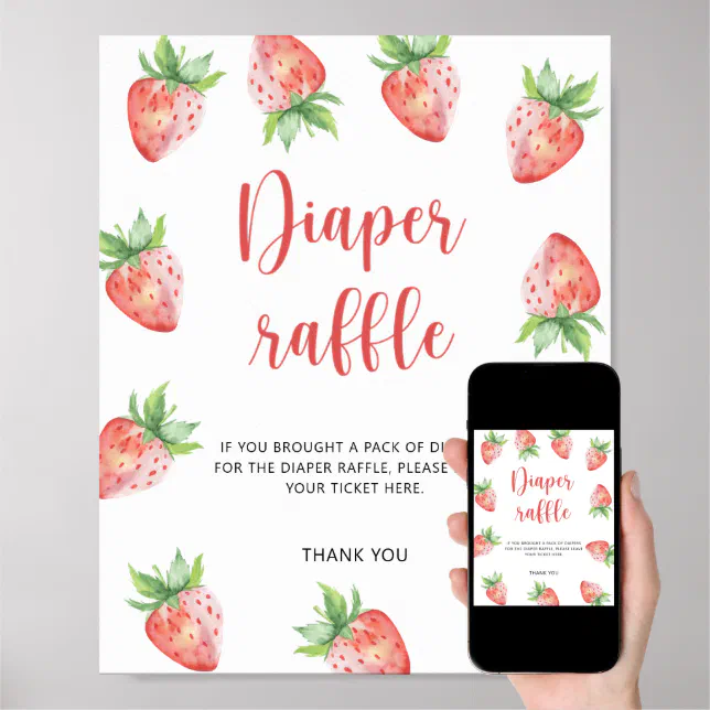 Watercolor Strawberry - diaper raffle Poster | Zazzle