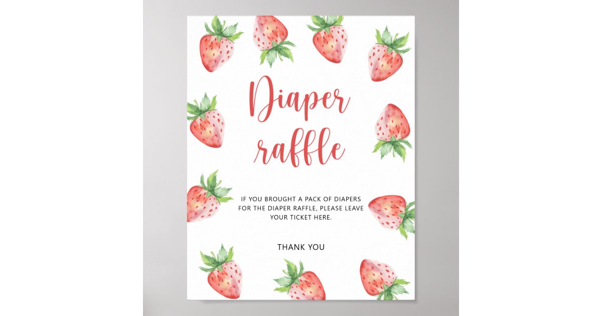 Watercolor Strawberry - diaper raffle Poster | Zazzle