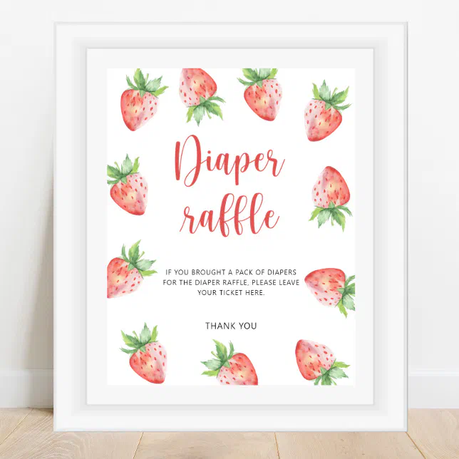 Watercolor Strawberry - diaper raffle Poster | Zazzle