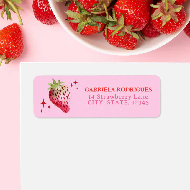 Watercolor Strawberry Pink and Red Label | Zazzle