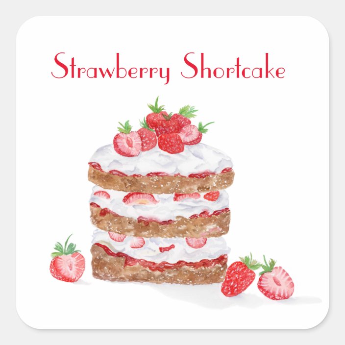 Watercolor Strawberry Shortcake Square Sticker | Zazzle.com