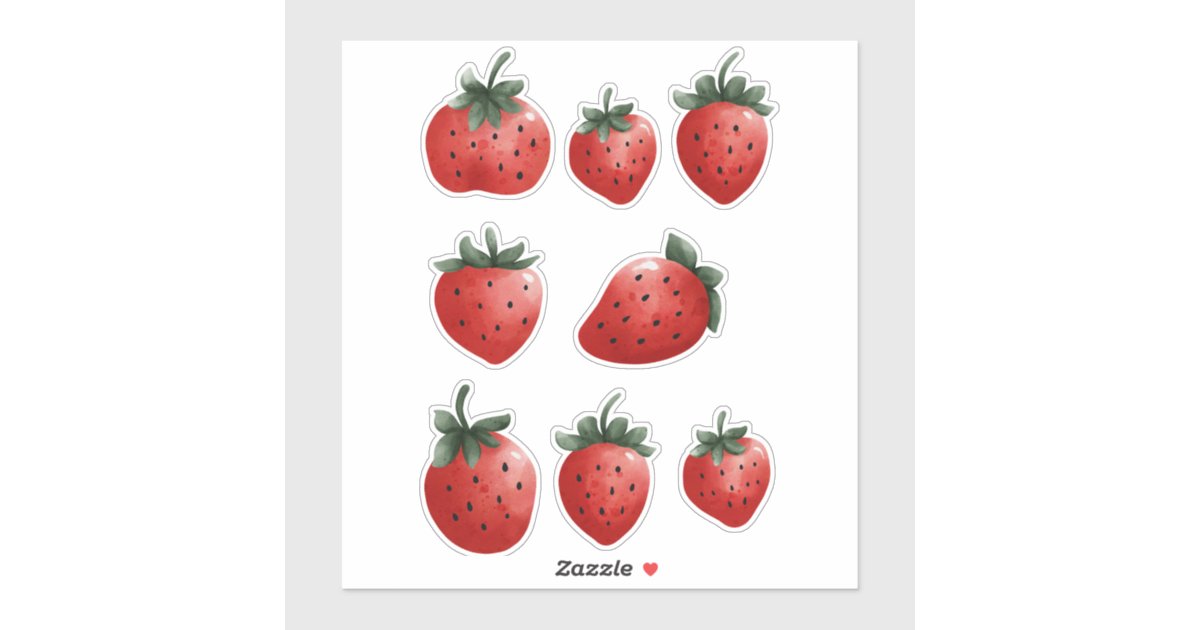 Watercolor Strawberry Sticker Sheet | Zazzle