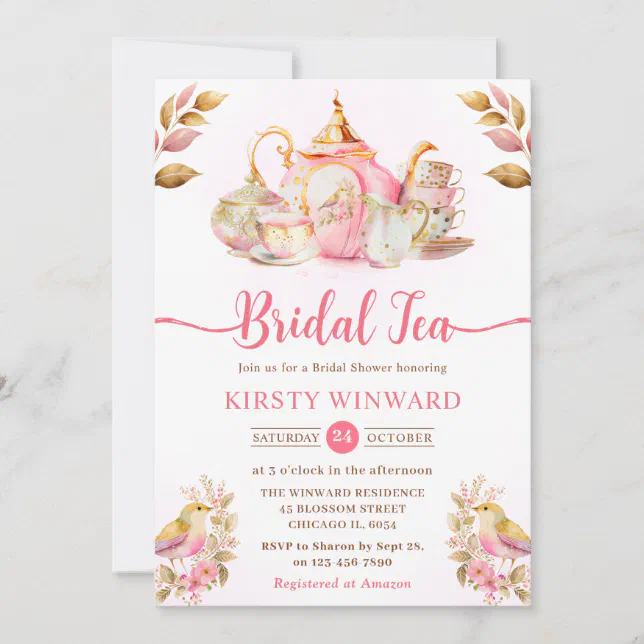 Watercolor Strawberry Tea Party Bridal Shower Invitation | Zazzle
