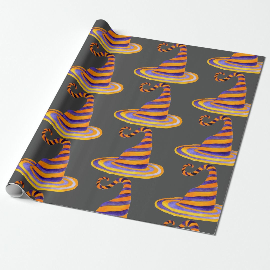 Watercolor Striped Witch Hat Wrapping Paper | Zazzle
