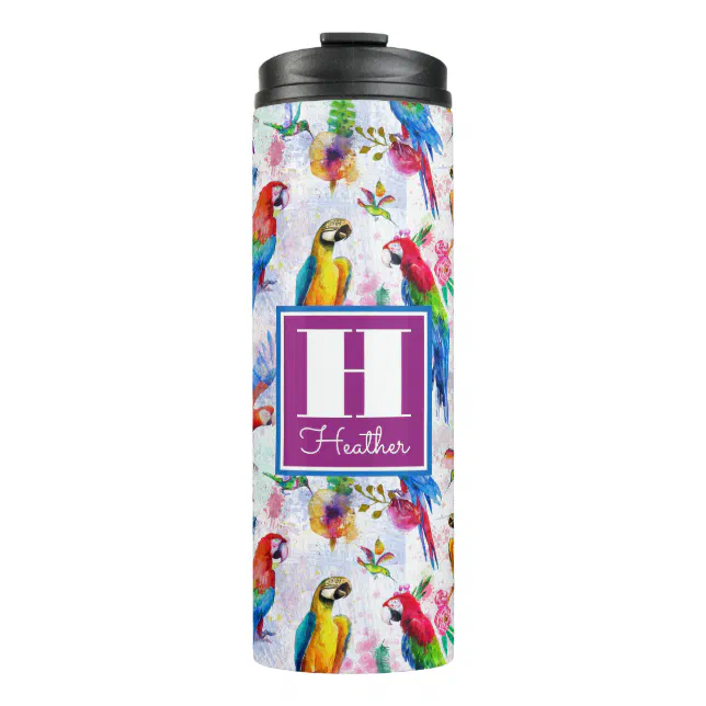 Watercolor Style Parrots | Add Your Name Thermal Tumbler | Zazzle