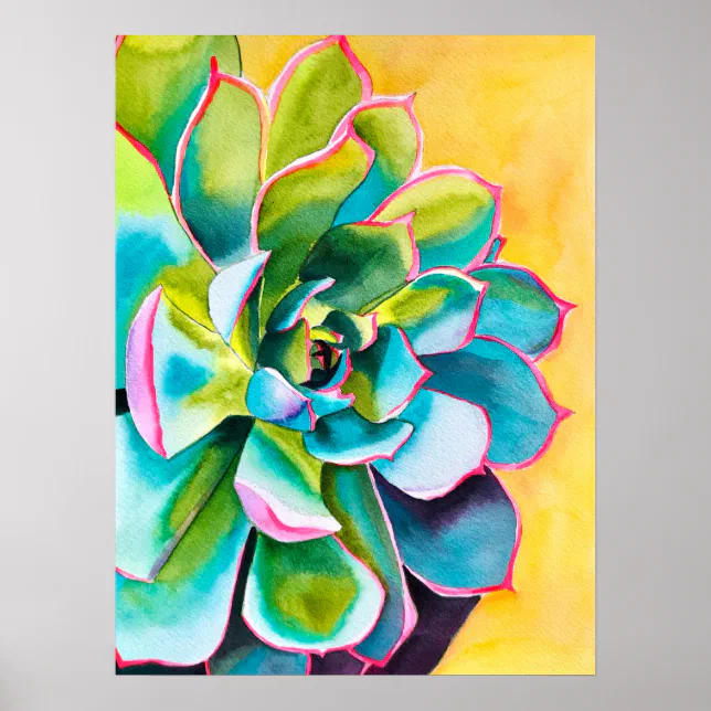 Watercolor succulent botanical poster | Zazzle